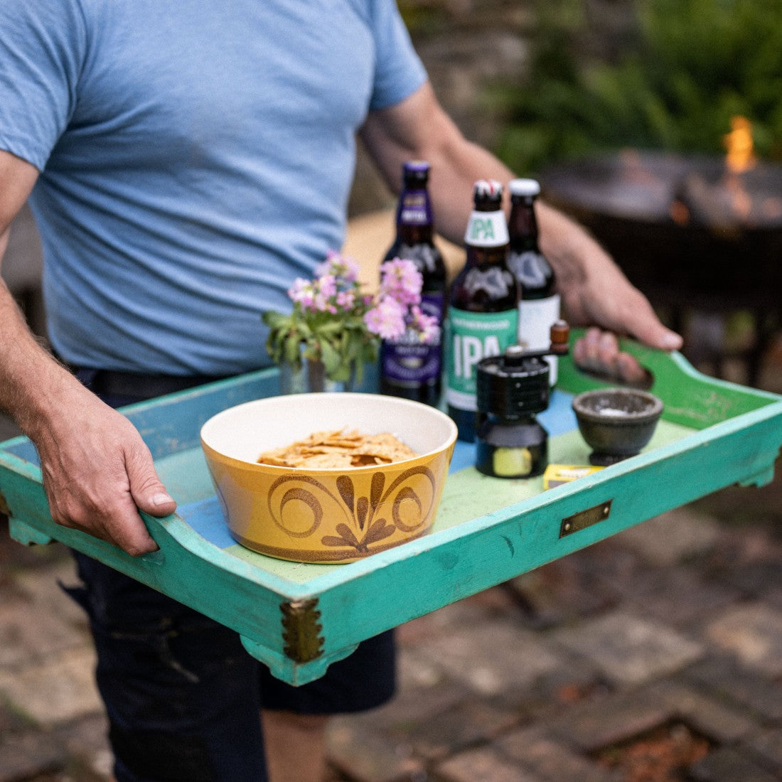 Kadai Recycled Wooden Tray Table With Stand | Flowerland